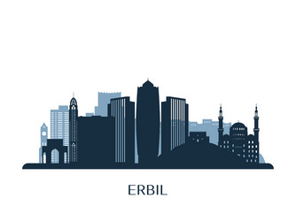 Erbil skyline horizontal banner black and white Vector Image