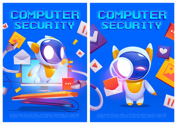 Computer security cartoon posters cute robots Vector Image