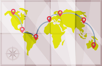 Paper map with destination marked Royalty Free Vector Image