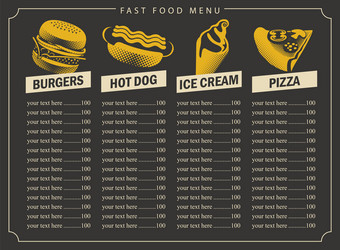 Burger menu with price list Royalty Free Vector Image