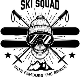 Snowboarding emblem with skull in hat ski glasses Vector Image