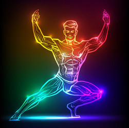 Bodybuilder muscle man fitness posing with neon Vector Image