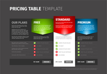 Product service comparison table Royalty Free Vector Image