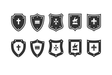 Shield medieval set heraldic shields icons set Vector Image