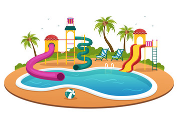 Water park with swimming pool amusement slide Vector Image