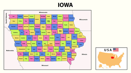Iowa map state and district Royalty Free Vector Image