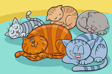 Cartoon of funny cat sleep in bed room Royalty Free Vector
