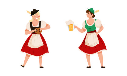 Girl in traditional german clothes with mugs Vector Image