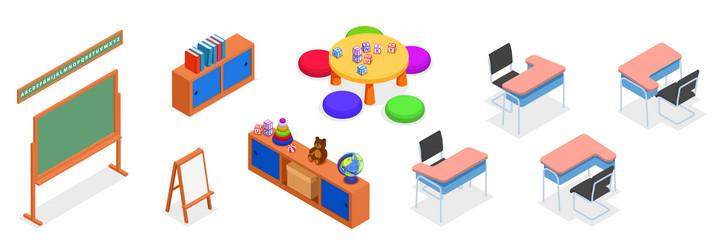 Kindergarten constructor isometric elements set Vector Image