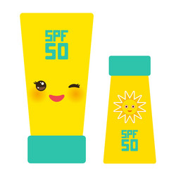 Suntan lotion sun cream container sunscreen spf Vector Image