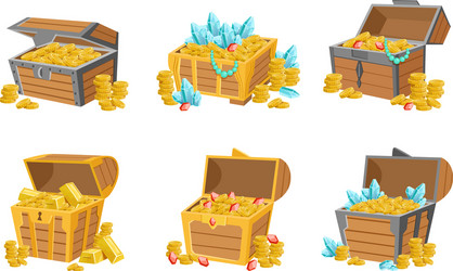 Different treasure chests and trunks with golden Vector Image