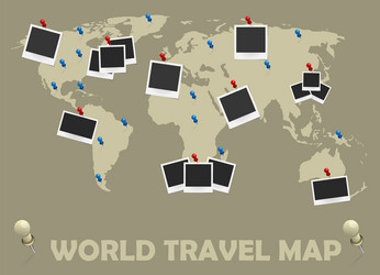 World travel map with photo frames and pins Vector Image