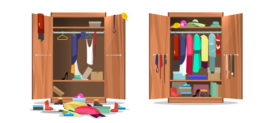 Messy wardrobe open closet before and after Vector Image Messy wardrobe open closet before and after Vector Image