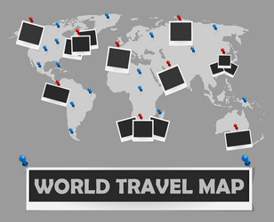 World travel map with photo frames and pins Vector Image