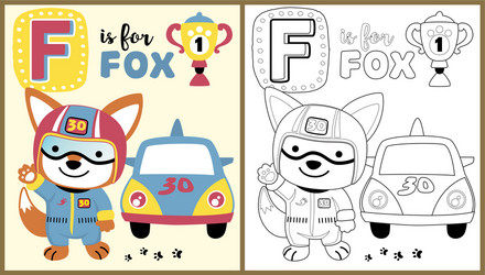 Fox and cow cartoon riding racing car Royalty Free Vector