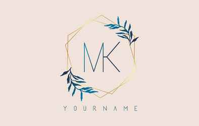 Creative golden letters mk m k logo with leading Vector Image