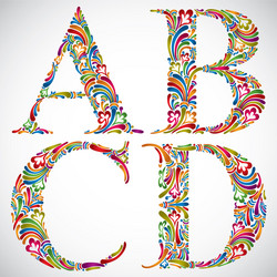 Ornate alphabet letters x y z Royalty Free Vector Image