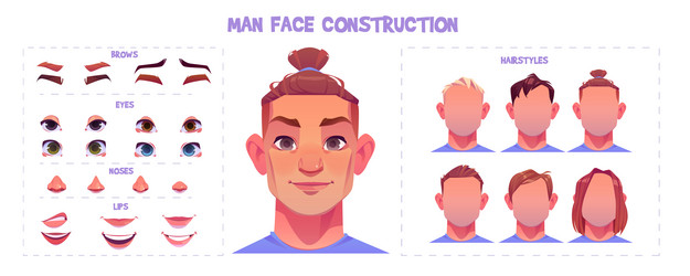 Young oriental man face construction kit Vector Image