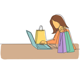 Happy excited woman shopaholic pushing trolley Vector Image