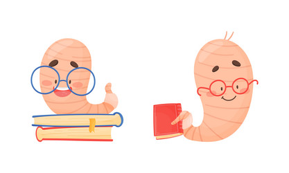 Cute book worm character in glasses Royalty Free Vector