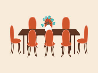 Flat style dining table with red chairs Royalty Free Vector