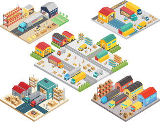 Logistics isometric icons set with cargo trucks Vector Image