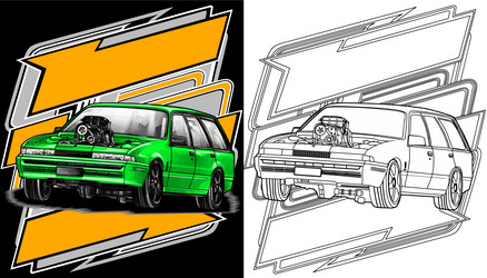 Green drag racing car with grey strip Royalty Free Vector