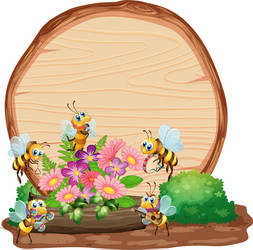 Sign template with animals in garden background Vector Image