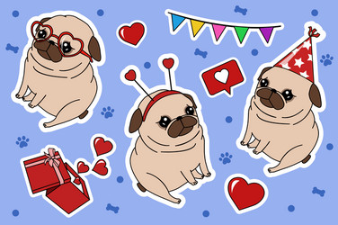 Stickers pug Royalty Free Vector Image - VectorStock