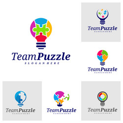 Brain puzzle logo design template label Royalty Free Vector