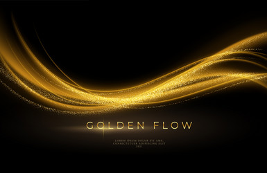 Gold wave flow and golden glitter on black Vector Image