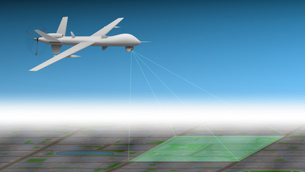 3d abstract unmanned military drone scan territory