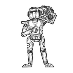 Cyborg robot rapper sketch engraving Royalty Free Vector