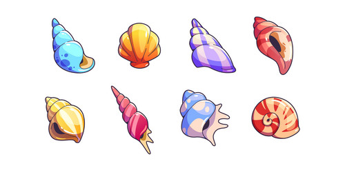 Sea shell and vessels game assets set Royalty Free Vector