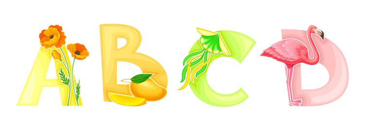 Bright summer alphabet with sunny season Vector Image