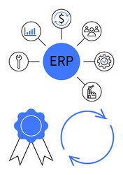 Woman pointing to erp cycle with icons Royalty Free Vector