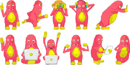 Set of cute pink monsters cartoon Royalty Free Vector Image