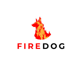 Blue red fire dog logo design template Royalty Free Vector