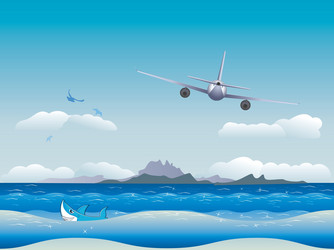 A commercial plane flying over sea Royalty Free Vector Image