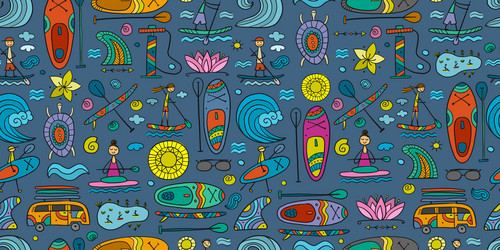 Sup boarding seamless pattern stand up paddling Vector Image