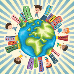 Children playing around world Royalty Free Vector Image