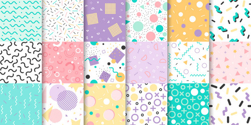 Delicate set of seamless patterns in memphis style