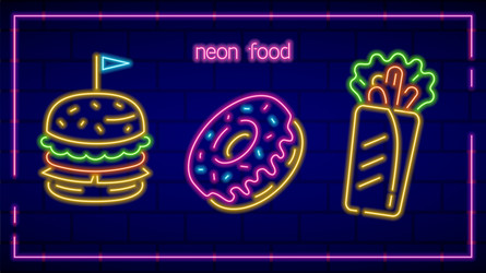 Three neon tasty food icons Royalty Free Vector Image