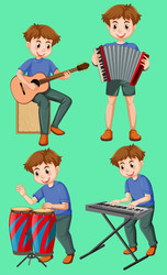 Set of kids playing different musical instrument Vector Image