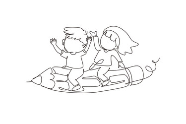 Education concept one line drawing young happy Vector Image