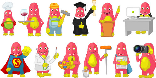 Set of big pink monsters cartoon Royalty Free Vector Image