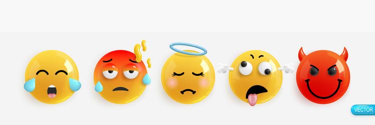 Emotion realistic 3d render set icon smile emoji Vector Image