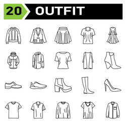 Outfit icon set include fashion clothing clothes Vector Image