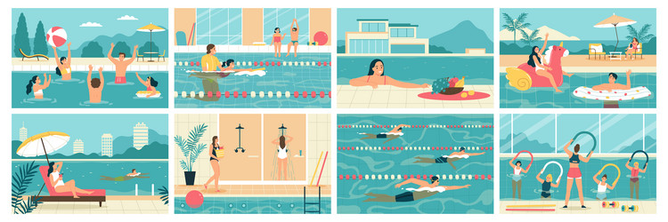 Swimming pool flat infographic elements and types Vector Image