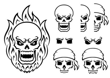 Angry skull with fire outline silhouette design Vector Image